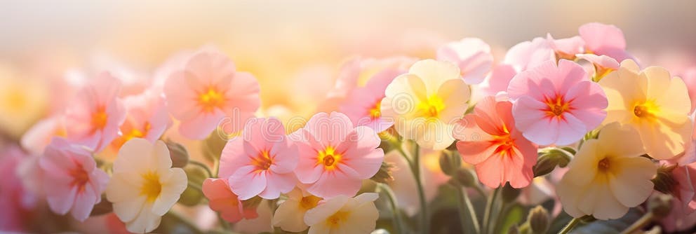 Spring Flowers Banner, Background. Primrose Flowers Banner with Copy ...