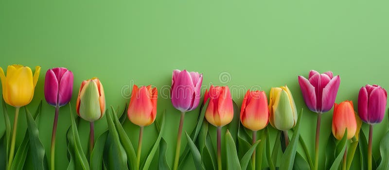 Spring Flowers Banner - Bunch of Pink Tulip Flowers on Green Background ...