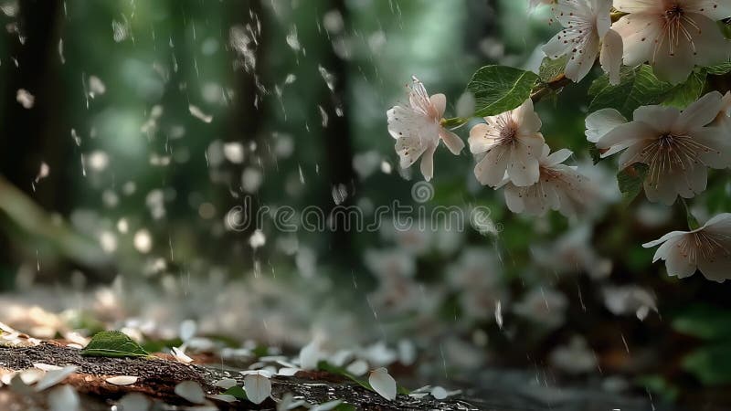 Spring Flowers Bloom As Soft Rain Falls in a Tranquil Forest Setting ...