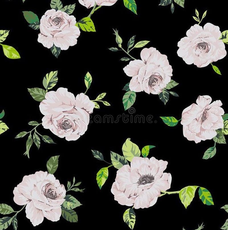 Spring Flowers,blossom,seamless Pattern on Black Background Stock ...