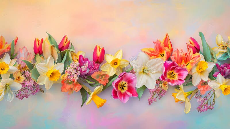 Spring Flowers Border on Pastel Background Stock Photo - Image of ...
