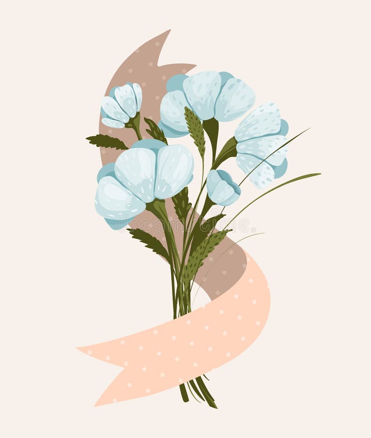 Spring Flowers Bouquet with Ribbon Stock Vector - Illustration of grass ...