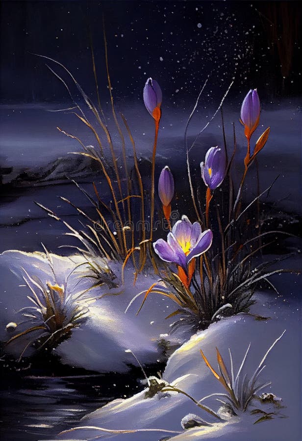Spring Flowers Break through the Snow. AI Generated Stock Image - Image ...