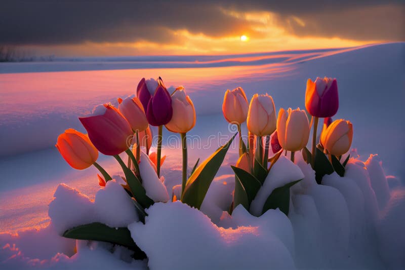 Spring Flowers Break through the Snow. AI Generated Stock Illustration ...