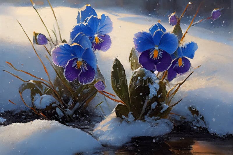 Spring Flowers Break through the Snow. AI Generated Stock Illustration ...