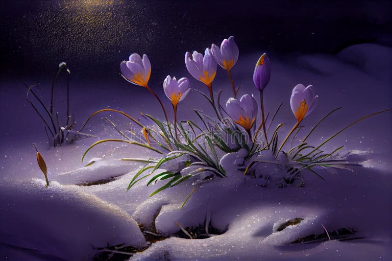 Spring Flowers Break through the Snow. AI Generated Stock Illustration ...