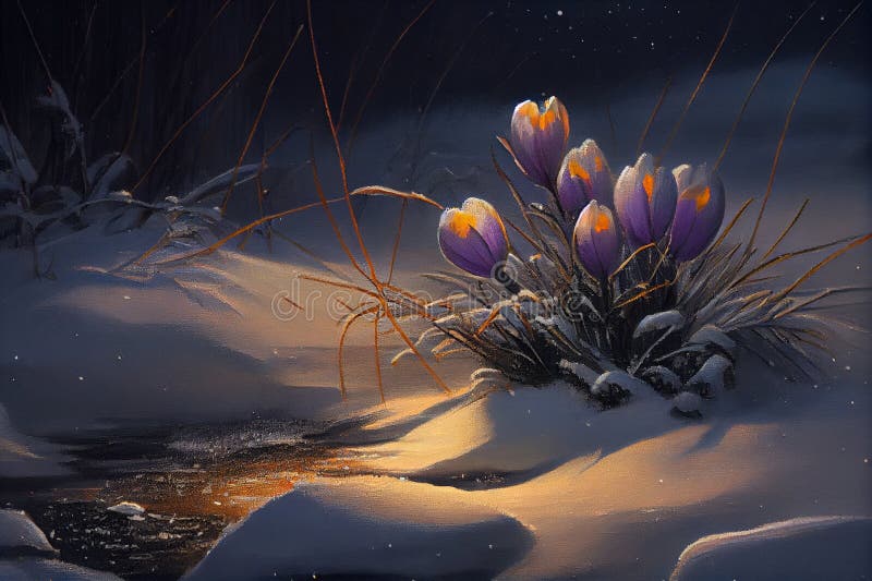 Spring Flowers Break through the Snow. AI Generated Stock Illustration ...