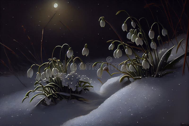 Spring Flowers Break through the Snow. AI Generated Stock Illustration ...