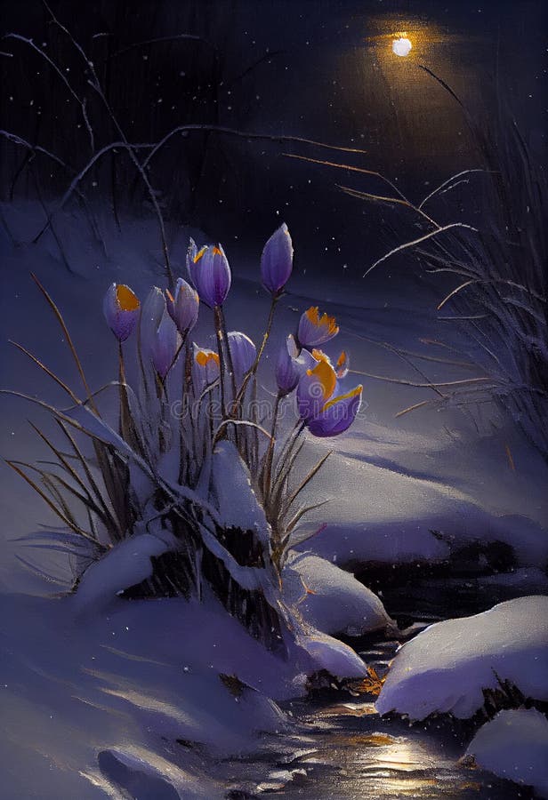 Spring Flowers Break through the Snow. AI Generated Stock Illustration ...