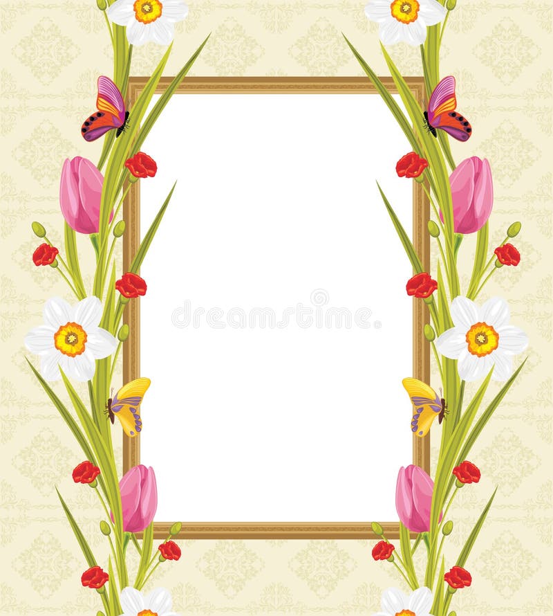 Decorative Frame Spring Flowers Butterflies Greeting Card Stock ...