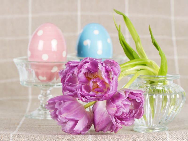 Spring Flowers with Ceramic Eggs Stock Photo - Image of bloom, april ...