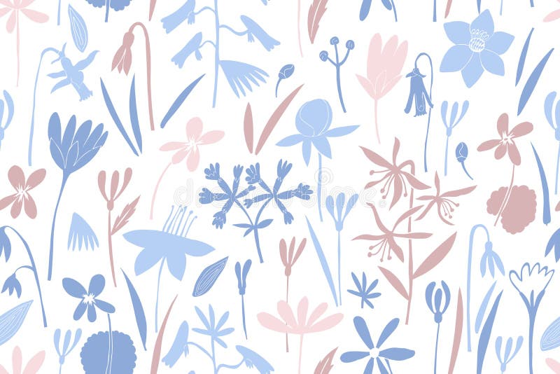 Spring Flowers Colour Seamless Vector Pattern. Scandinavian Style Print ...