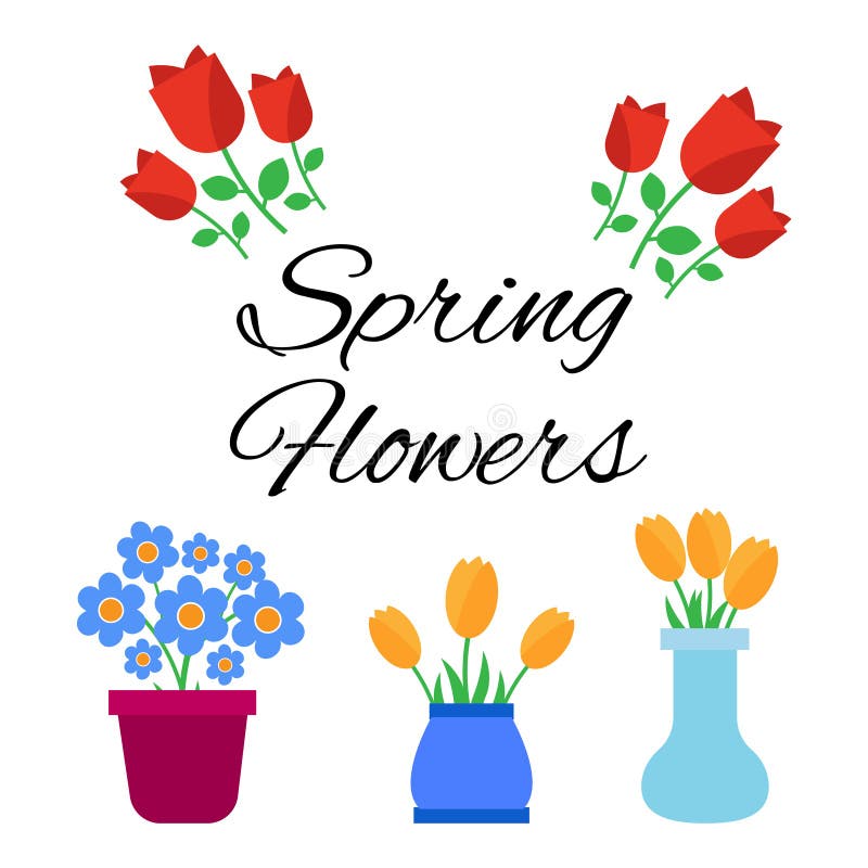 Spring Flowers. Cute Vector Spring Flowers Icons Stock Illustration ...