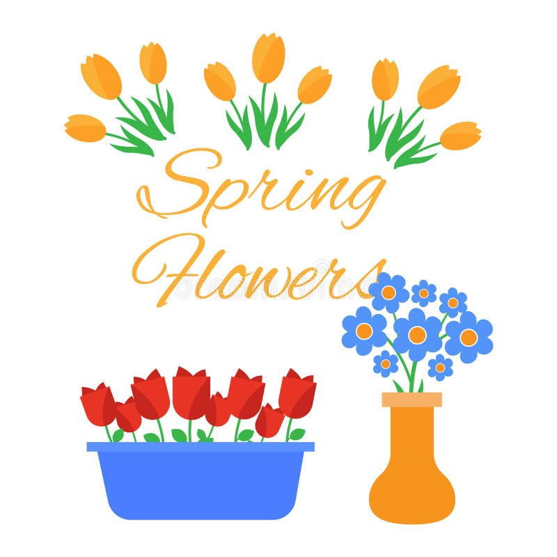 Spring Flowers. Cute Vector Spring Flowers Icons Stock Illustration ...
