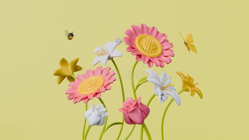 Spring Flowers 3D Render Background Illustration Stock Illustration ...
