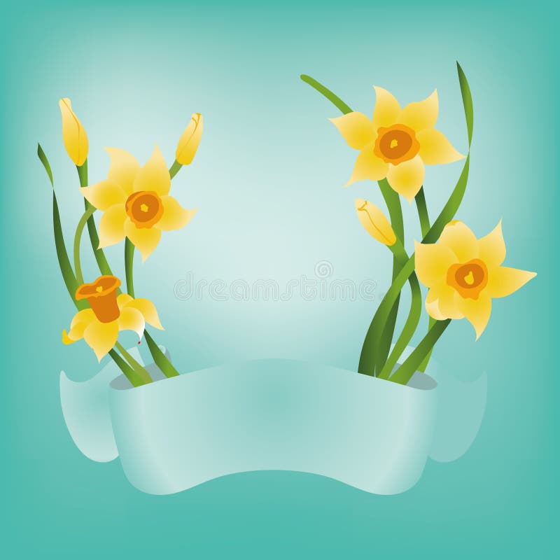 Spring Flowers Daffodils Frame with Banner for Lettering Stock Vector ...