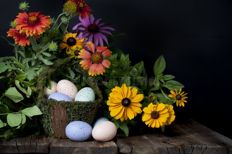 Spring Flowers Easter Basket Stock Image - Image of spring, rustic ...