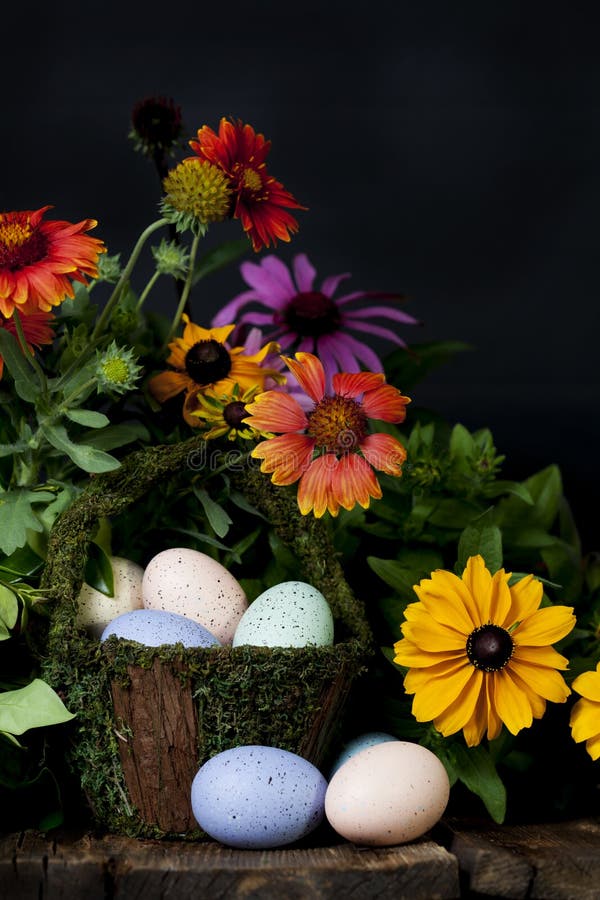 Spring Flowers Easter Basket Stock Image - Image of spring, rustic ...