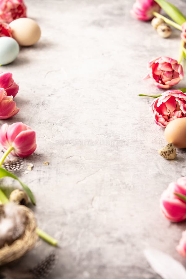 Spring Flowers and Easter Decorations on Shabby Chic Background Stock ...