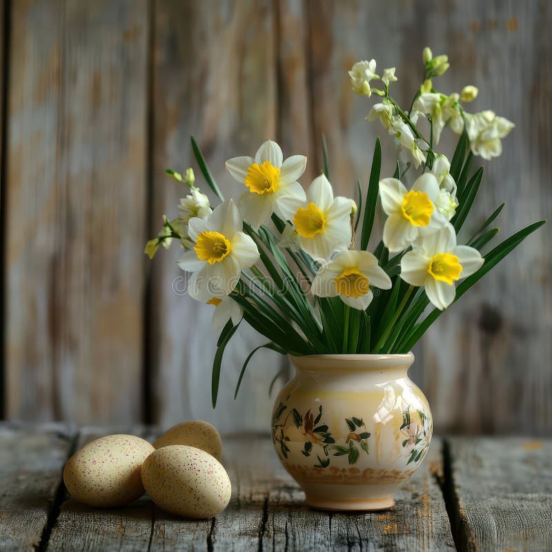 Spring Flowers Eggs in Rustic Style Stock Image - Image of seasonal ...