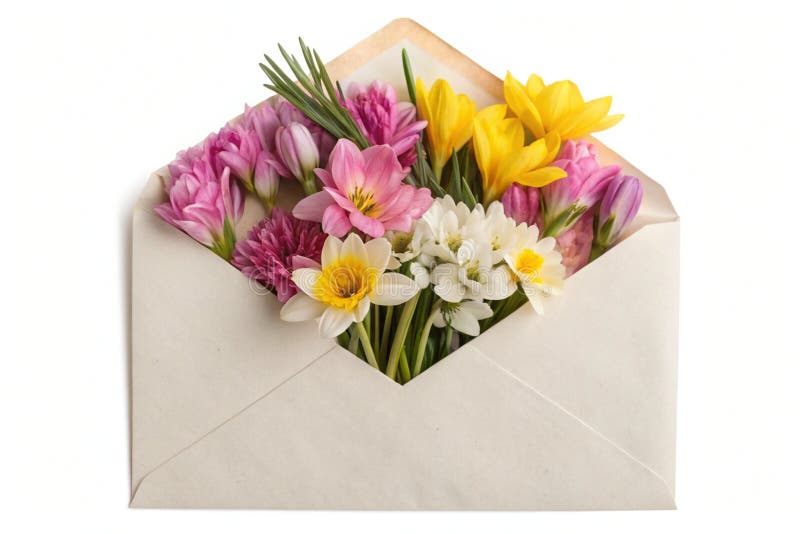 Spring Flowers in an Envelope Stock Illustration - Illustration of ...