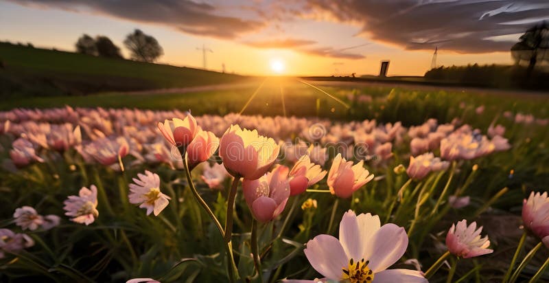 Spring Flowers in the Field Stock Illustration - Illustration of flower ...