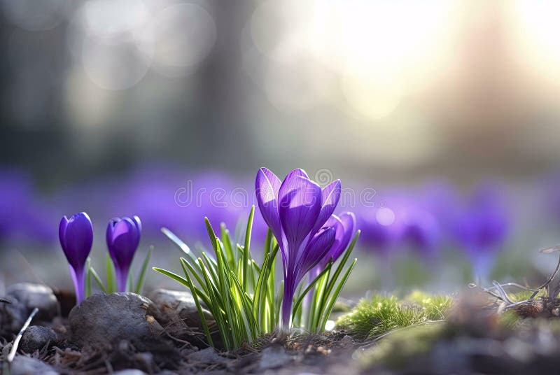 Spring Flowers in the Forest Purple Crocus Flowers Spring Crocus ...