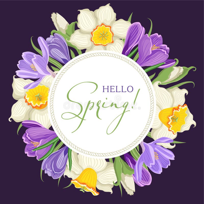 Spring Flowers Frame. Daffodils and Crocuses Vector Illustration Stock ...