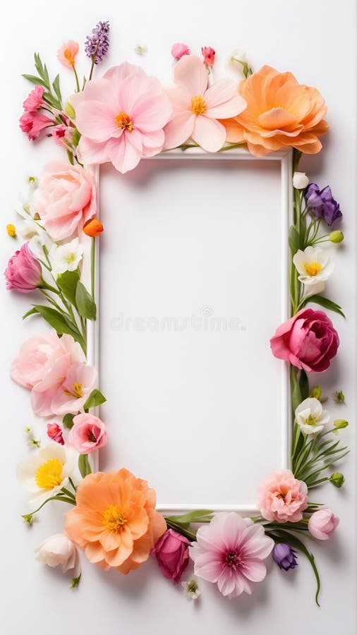 Spring Flowers Frame Isolated on White Solid Background, Minimalistic ...