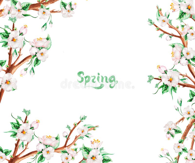 Spring Flowers in the Garden Invitation Frame Watercolor Stock ...
