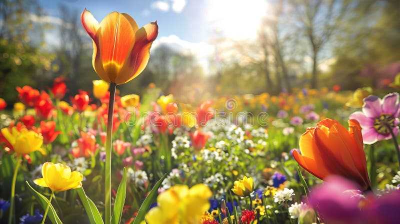 Spring Flowers in Garden, Sunny Weather Stock Image - Image of floral ...