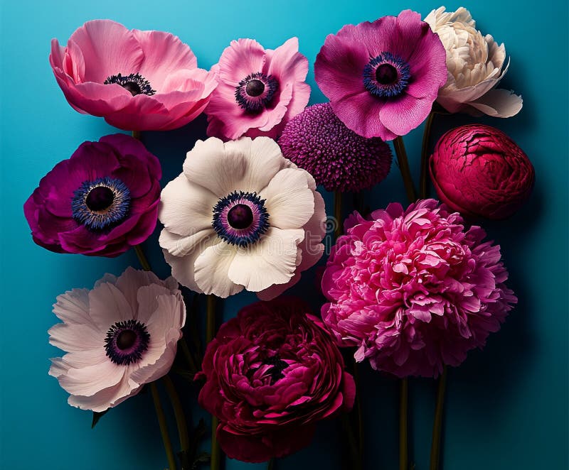 Spring Flowers Gently Floating on a Mirror, Reflecting a Sapphire Blue ...