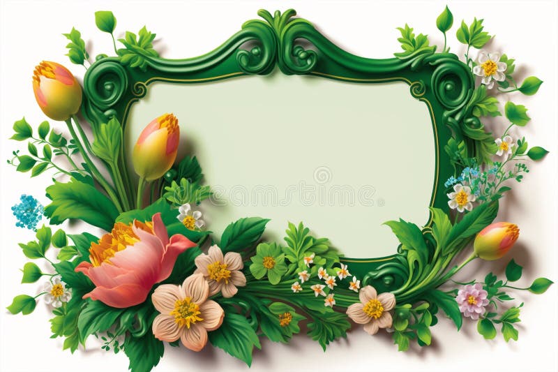 Spring Flowers and Green Frame Stock Illustration - Illustration of ...