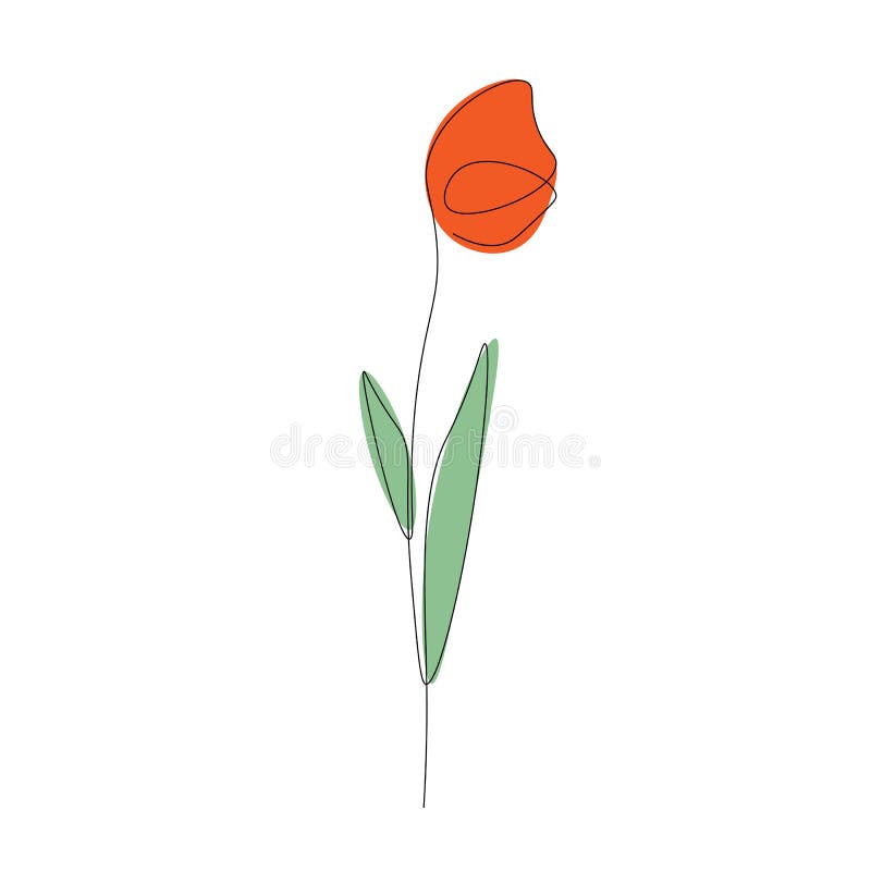 Spring Flowers Isolated on White Background. Continuous Line Draw Stock ...