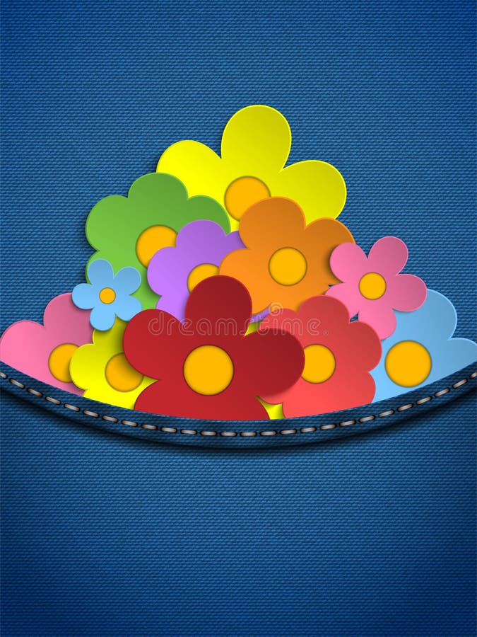 Spring Flowers in Jeans Pocket Stock Vector - Illustration of bouquet ...