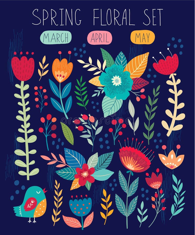 Spring flowers and leaves. stock vector. Illustration of frame - 70083219