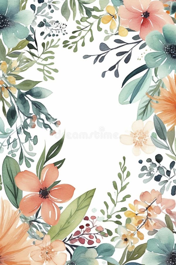 Spring Flowers and Leaves Border Rectangle, Created with Generative AI ...