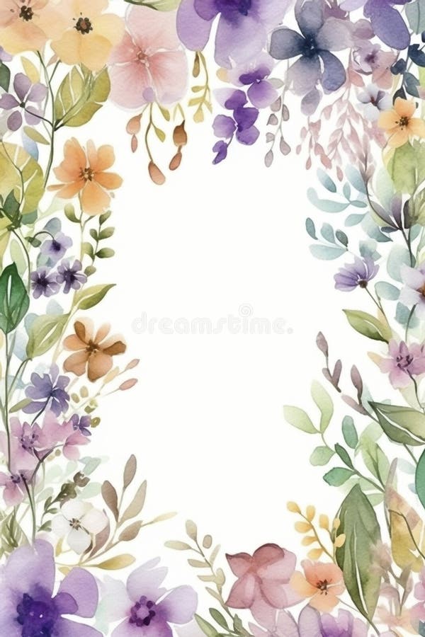 Spring Flowers and Leaves Border Rectangle, Created with Generative AI ...