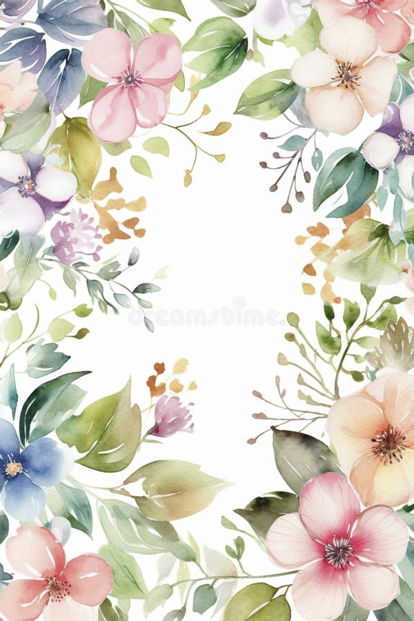 Spring Flowers and Leaves Border Rectangle, Created with Generative AI ...