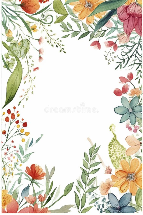 Spring Flowers and Leaves Border Rectangle, Created with Generative AI ...