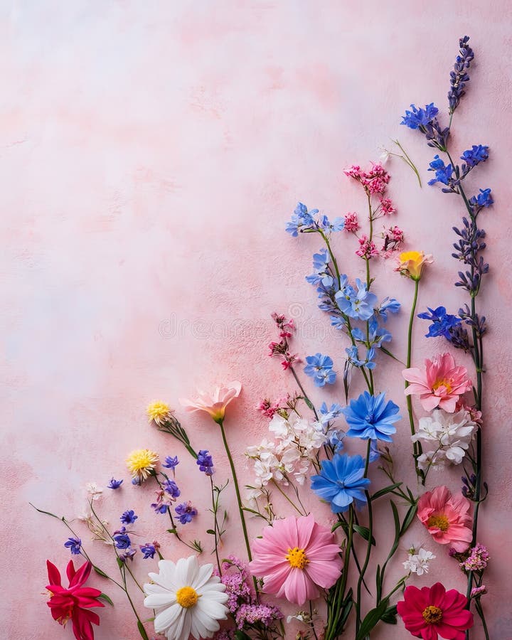 Spring Flowers on Light Pink Concrete Background Stock Illustration ...