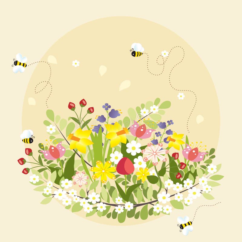 Spring Flowers Lovely Beautiful Bee Cartoon Vector Stock Vector ...