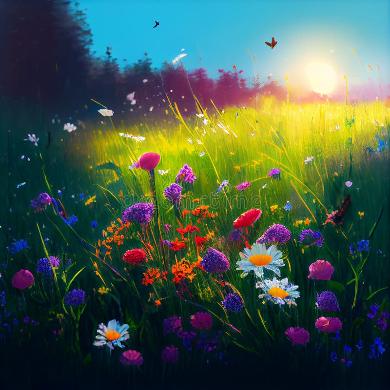 Spring Flowers Natural Background. Generative AI Stock Illustration ...