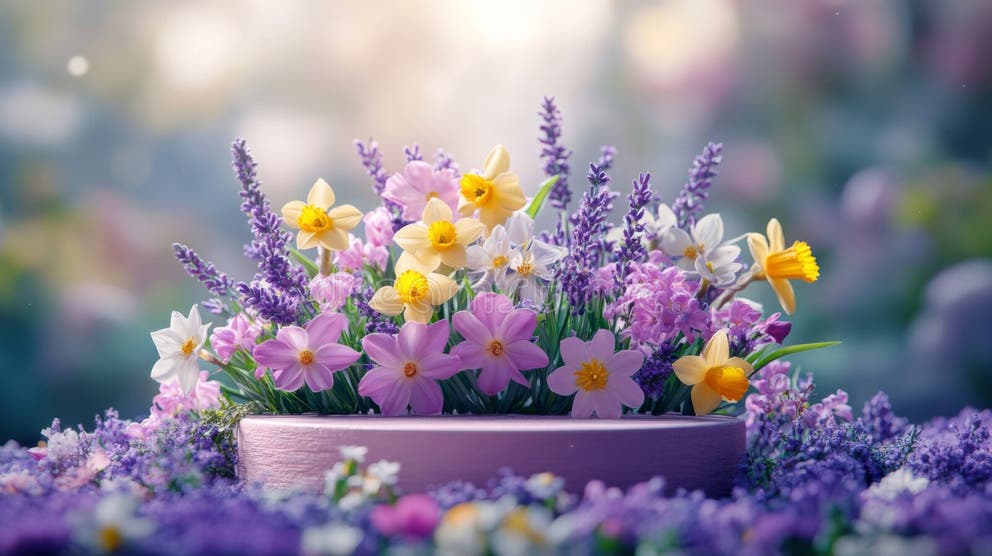 Spring Flowers in a Pastel Purple Container Stock Photo - Image of ...