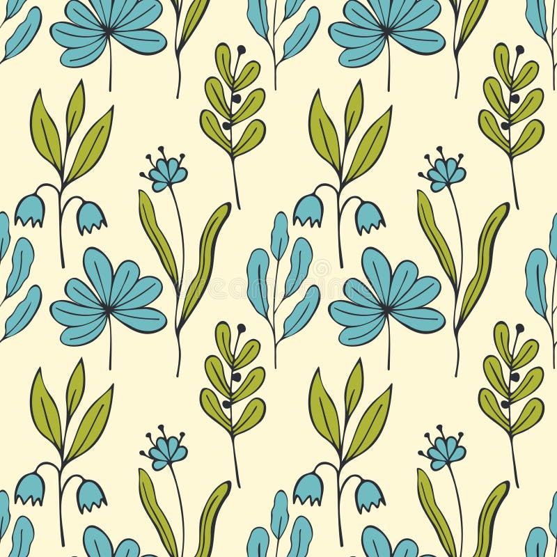 Spring Flowers Pattern, Doodle Hand Drawn Stylized. Stock Vector ...