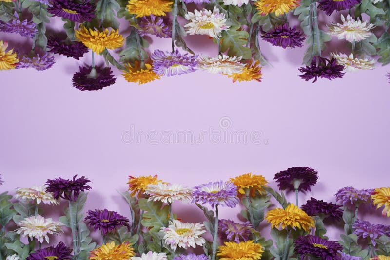 Spring Flowers on Pink Background. Empty Space for Design Stock Image ...