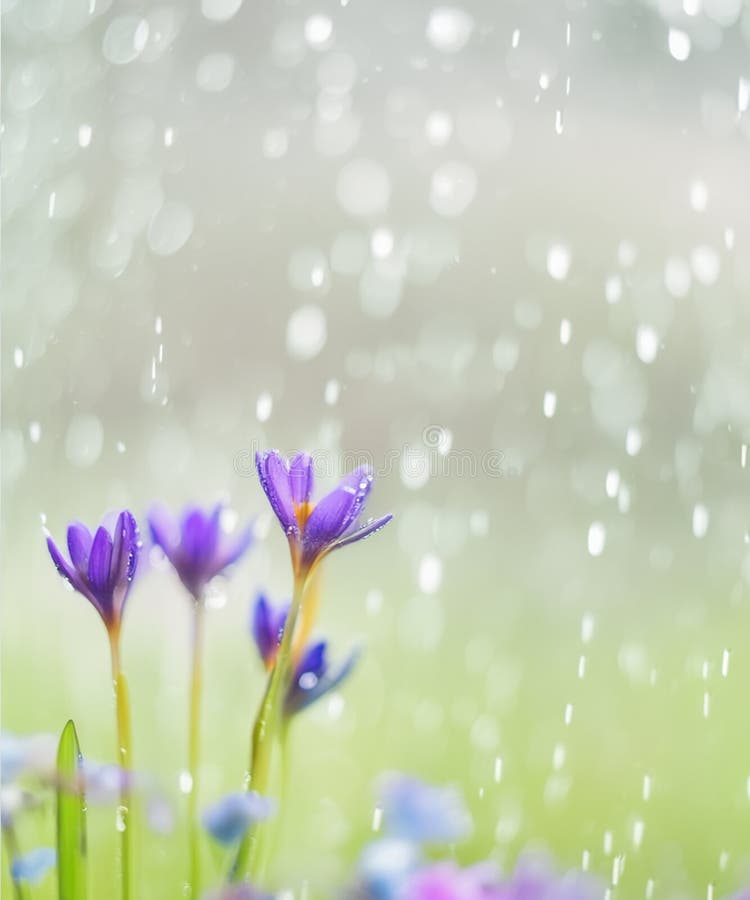 Spring Flowers Rain Drops, Abstract Blurred Background Flowers Fresh ...