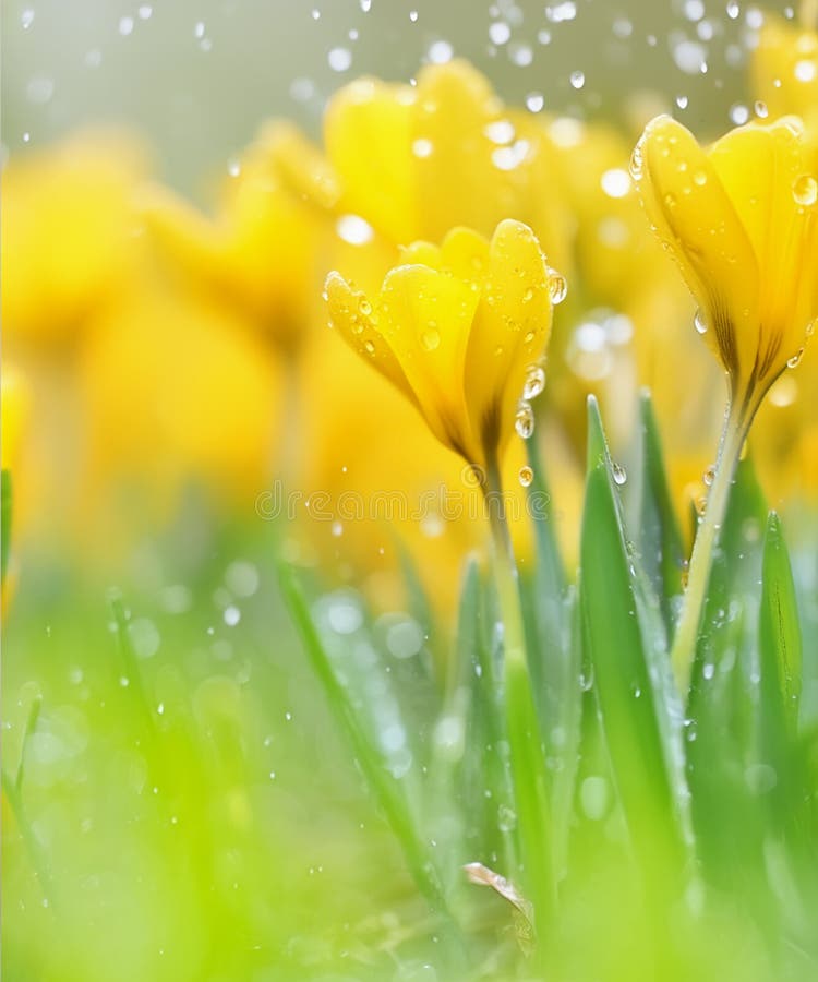 Spring Flowers Rain Drops, Abstract Blurred Background Flowers Fresh ...