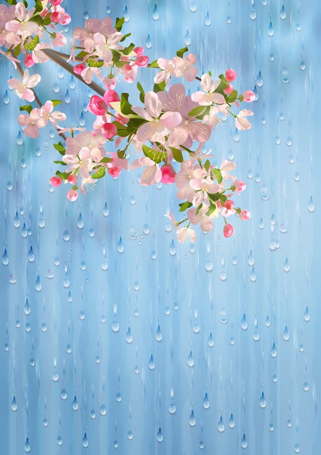 Blue Rainy Window Background with Drops and Blur Stock Vector ...