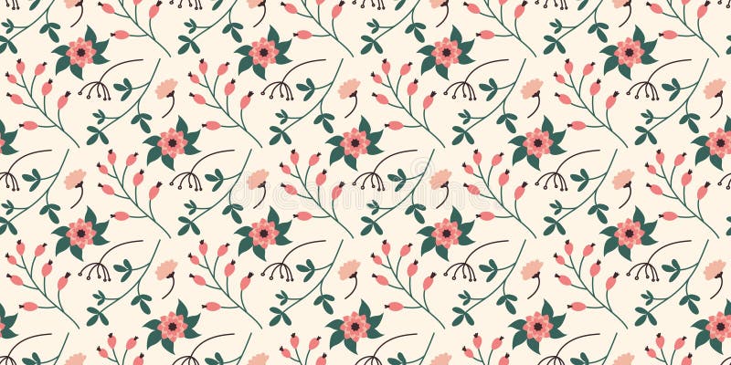 Spring Flowers Seamless Pattern in Flat Style. Summer Meadow Leaves ...